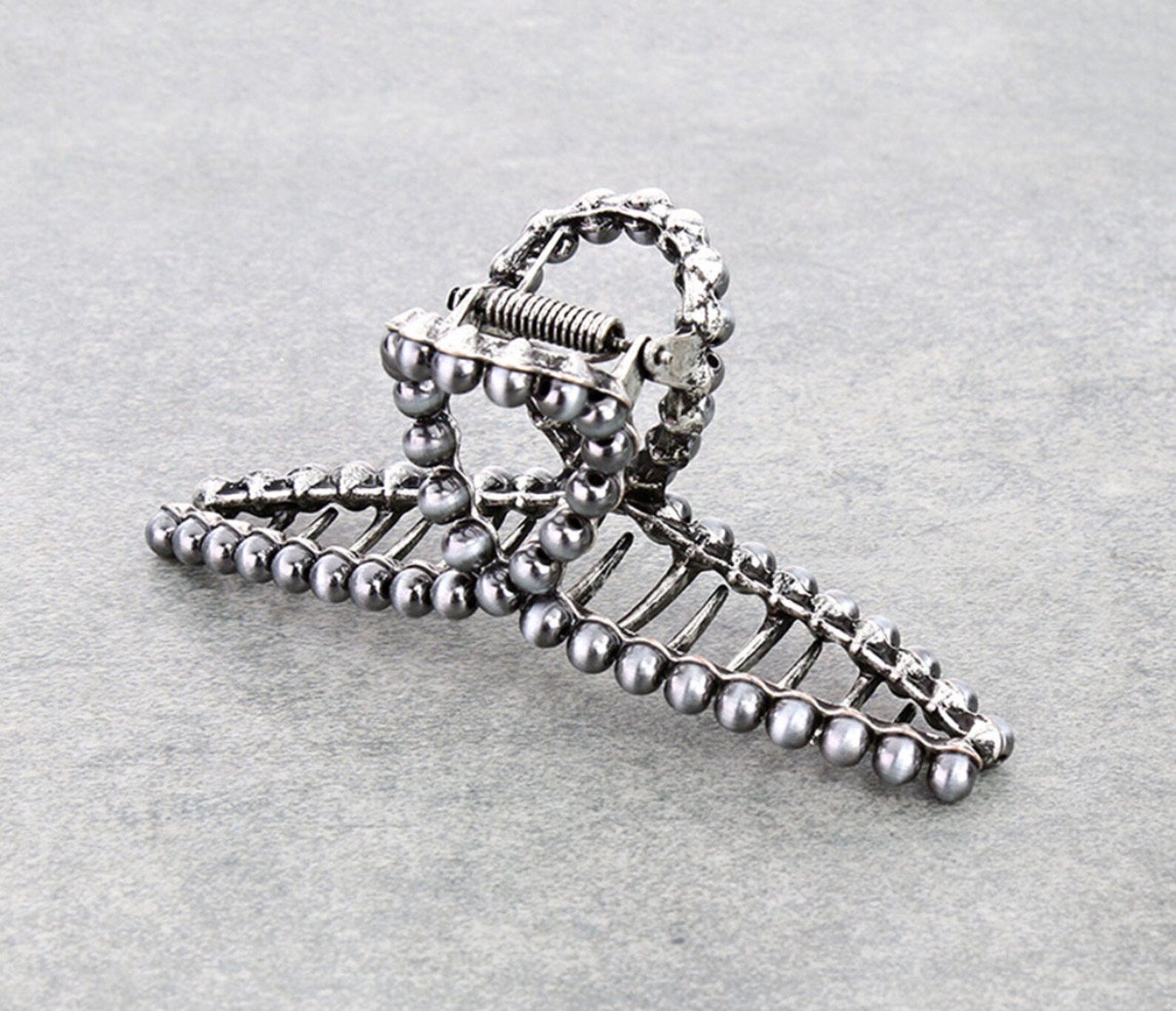 Western Faux Silver Pearl Style Hair Clip – Cowhide and Conchos