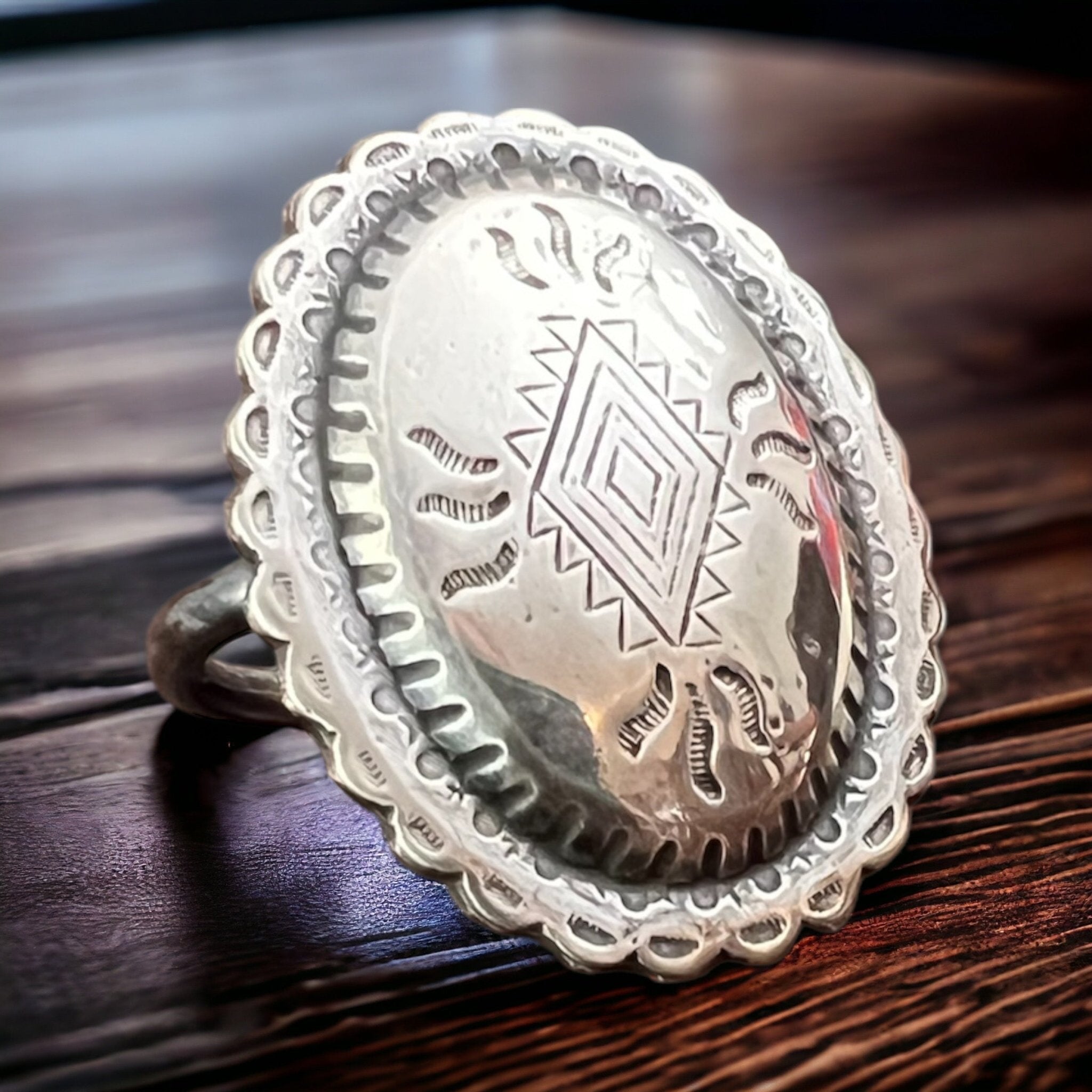 Diamondback Concho Ring – Cowhide and Conchos