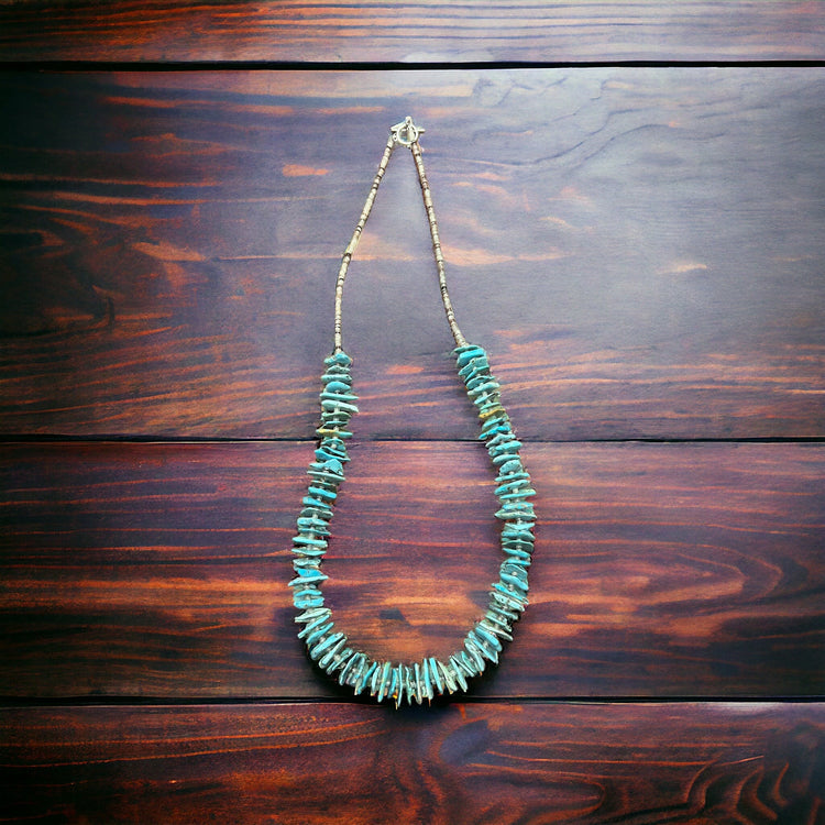Long Blue Thick Genuine Turquoise Chips Necklace - 26 inch – Cowhide ...