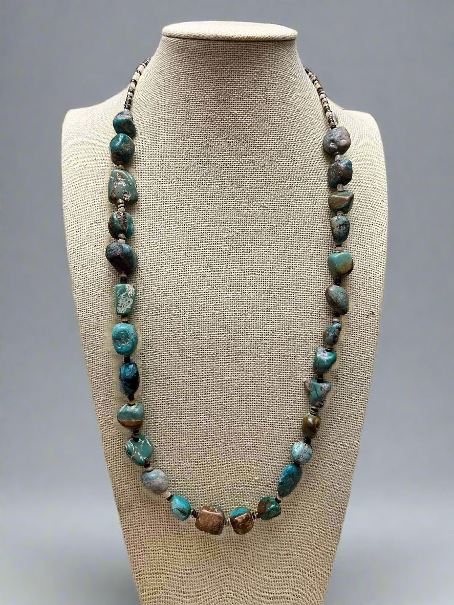 Natural Turquoise Nuggets & Shells Necklace - 27 inch – Cowhide and Conchos