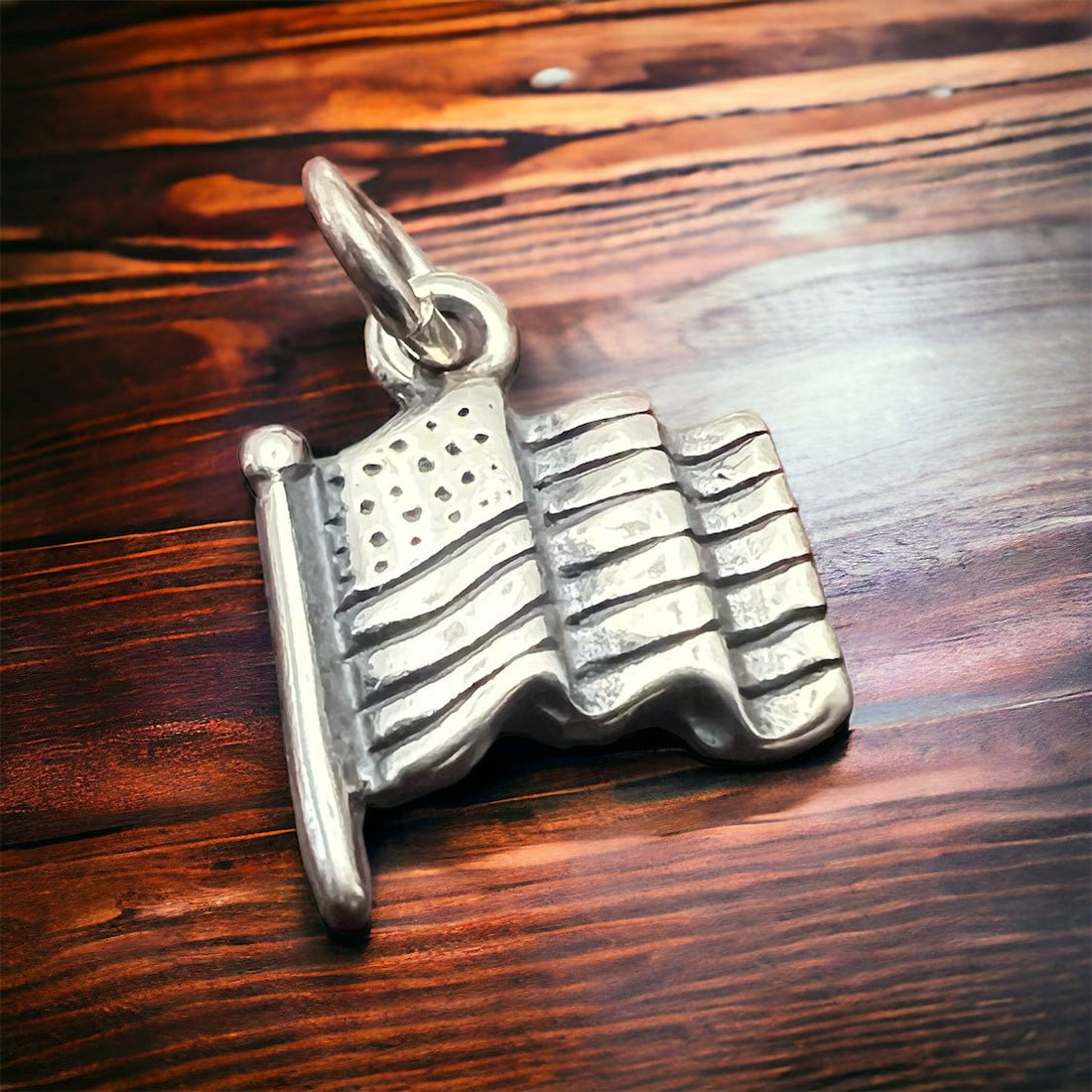 Petite Sterling silver USA Flag charm/pendant – Cowhide and Conchos