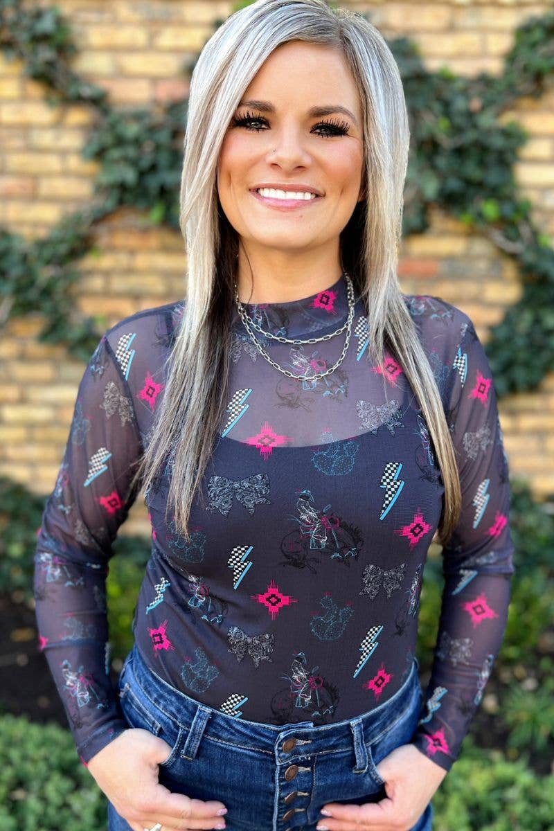 Western Struck Mesh Top – Cowhide and Conchos