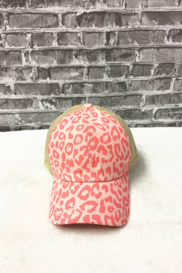 Leopard print baseball hat with ponytail hole - pink – Cowhide and Conchos